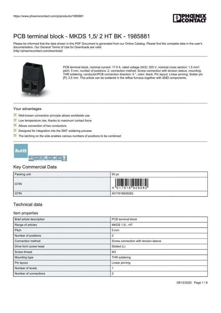 Phoenix Contact 1985881 technical document page 1