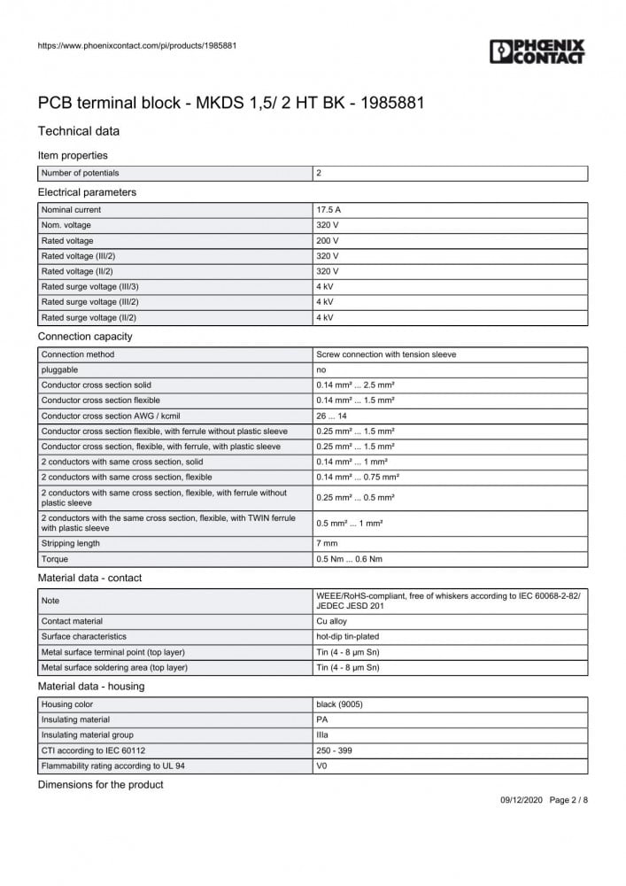 Phoenix Contact 1985881 technical document page 2