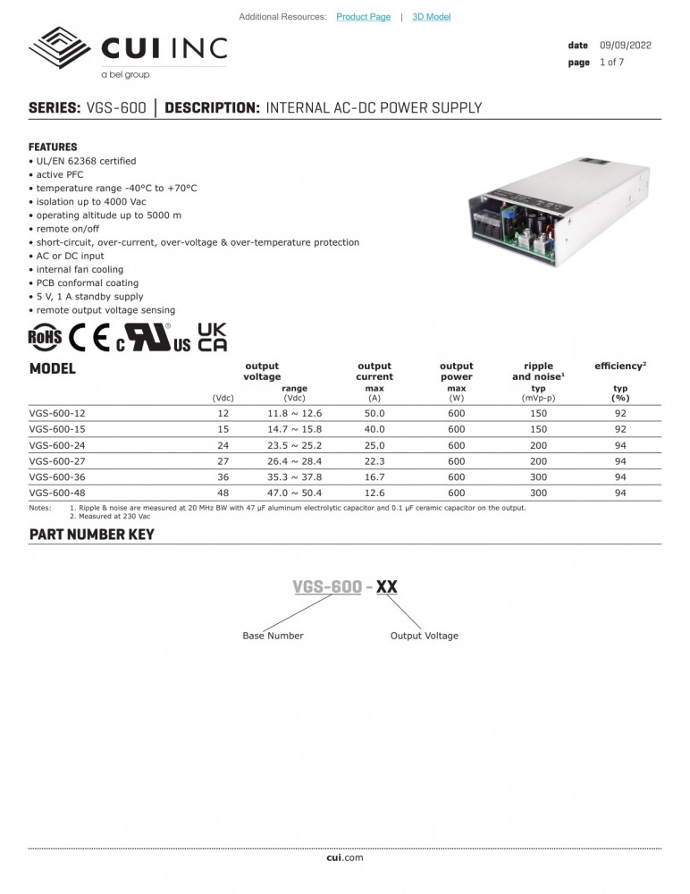 VGS-600-12 datasheet page 1