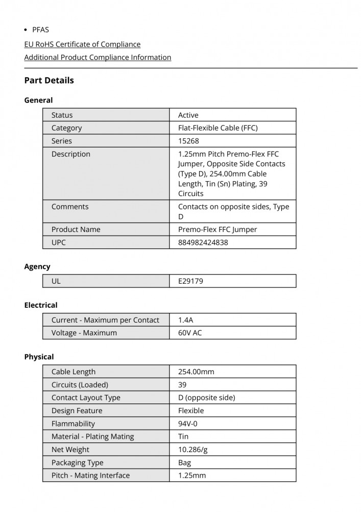 Molex FFC family specification page 2