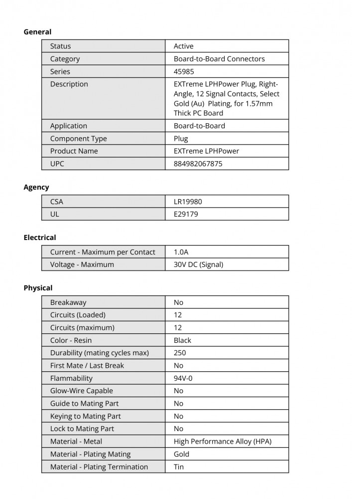 Technical document page 2 for MOLEX 459850113