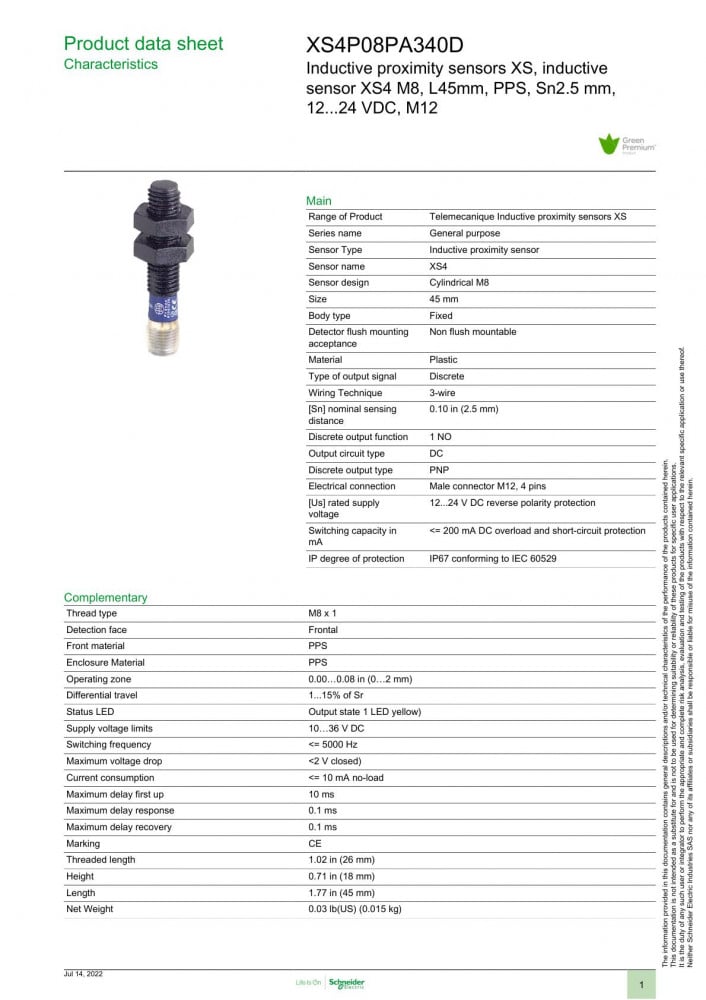 XS4P08PA340D technical document page 1