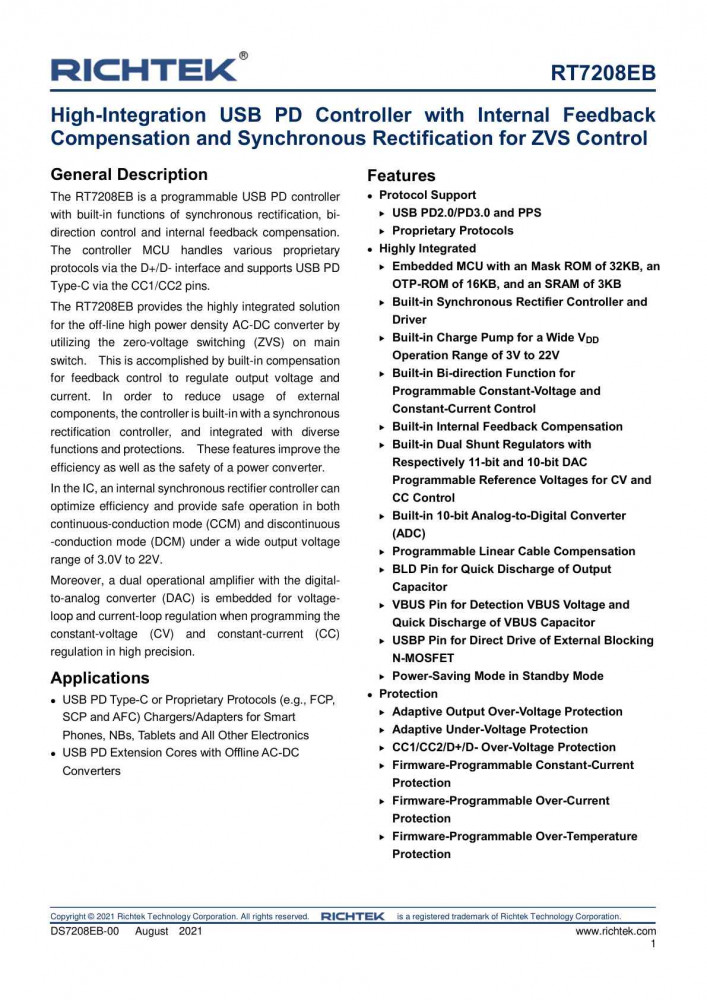RT7208EB datasheet page 1