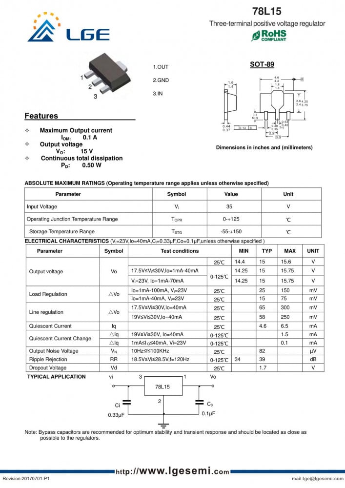 LGE 78L15 datasheet page 1