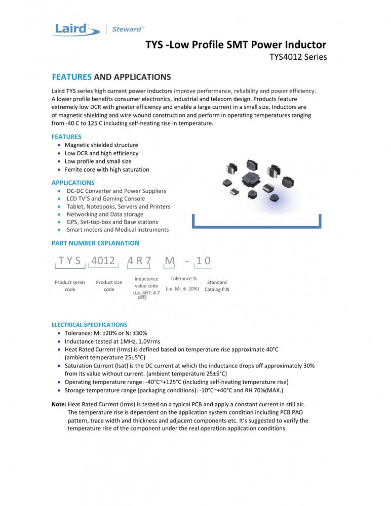 Laird TYS4012 datasheet page 1