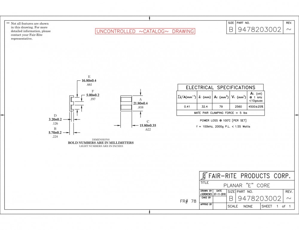 Fair-Rite 9478203002 official technical drawing