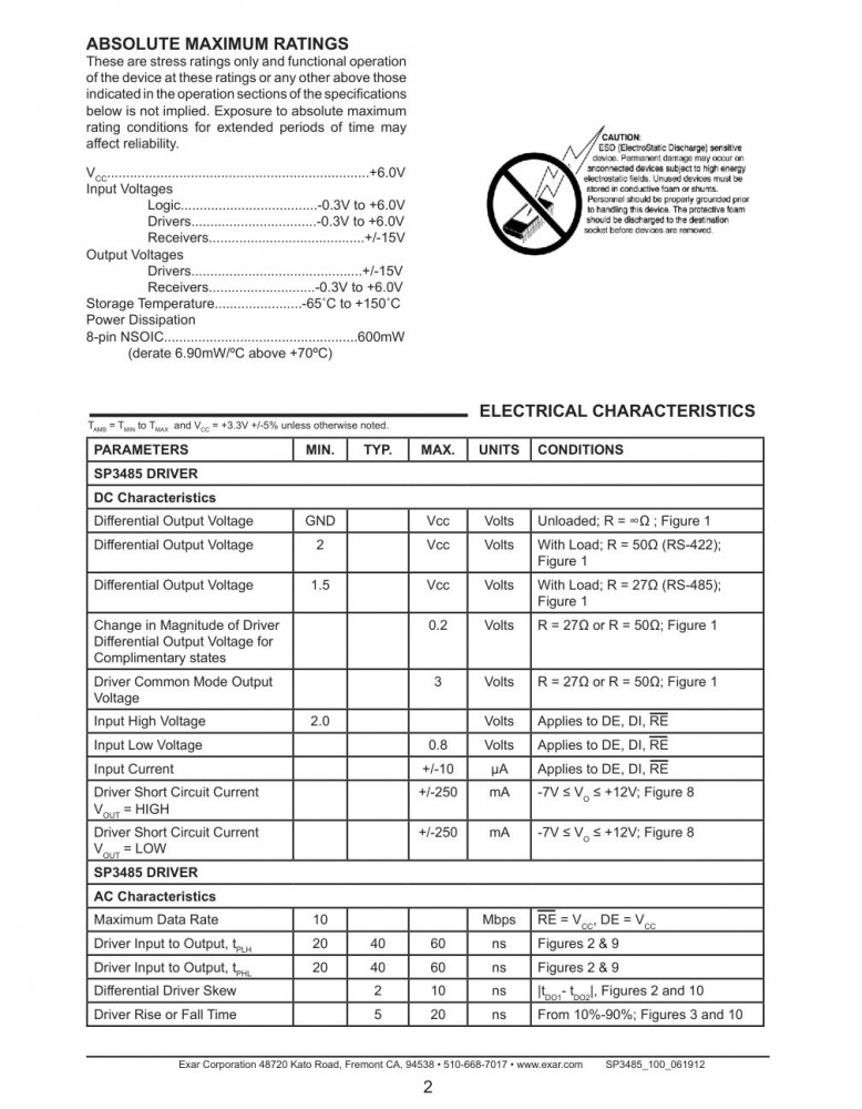 SP3485 datasheet page 2