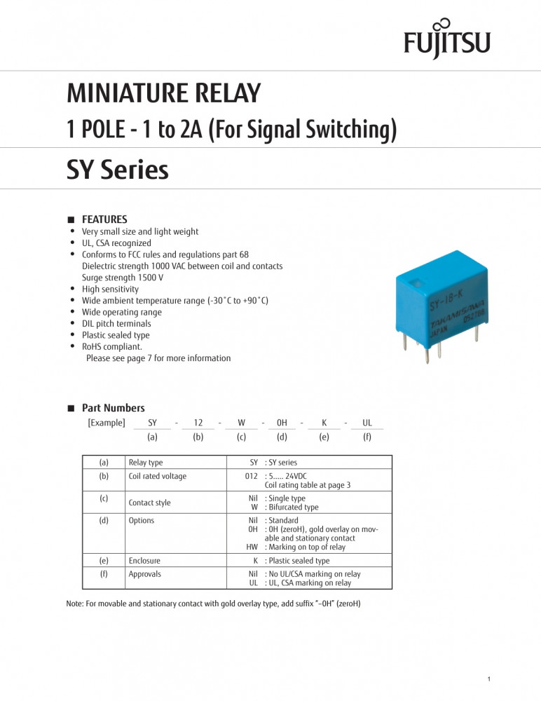 FUJITSU SY Series datasheet page 1