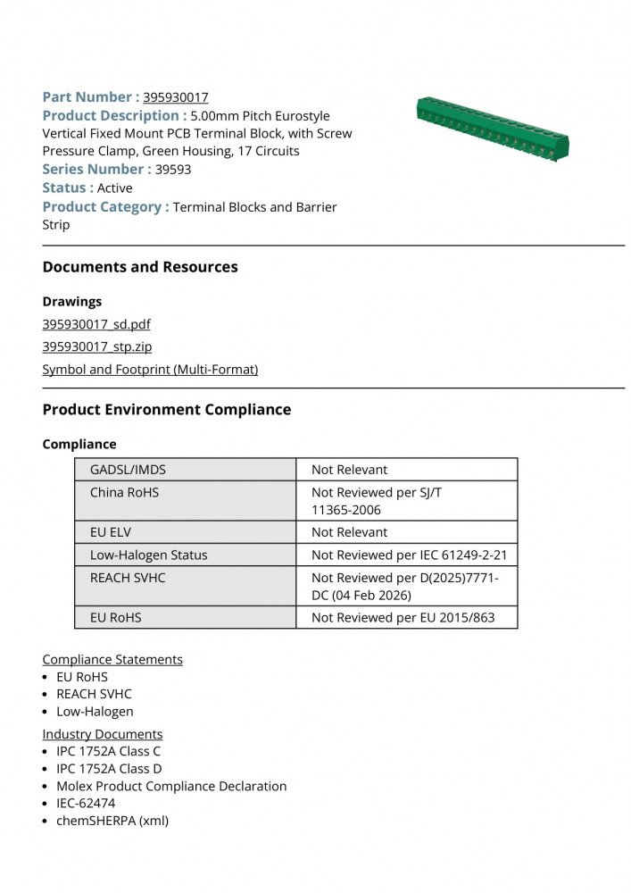 MOLEX 395930017 documentation preview, page 1