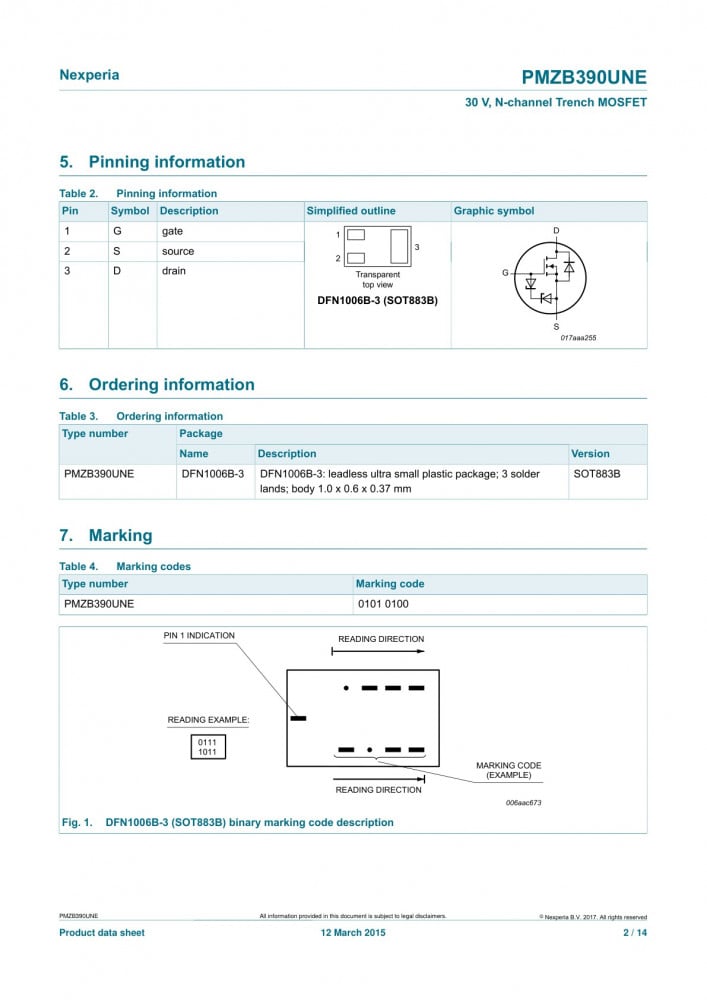 PMZB390UNEYL datasheet page 2