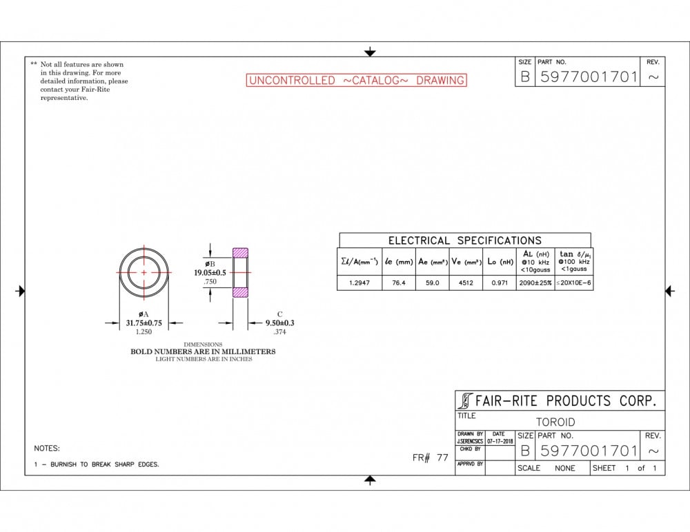 Fair-Rite 5977001701 technical drawing preview