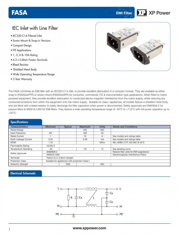 XP Power FASAS series datasheet page 1