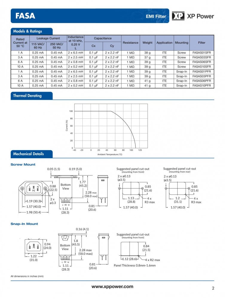 XP Power FASAS series datasheet page 2