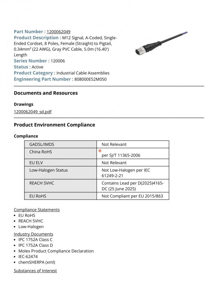 MOLEX 1200062049 product drawing, page 1