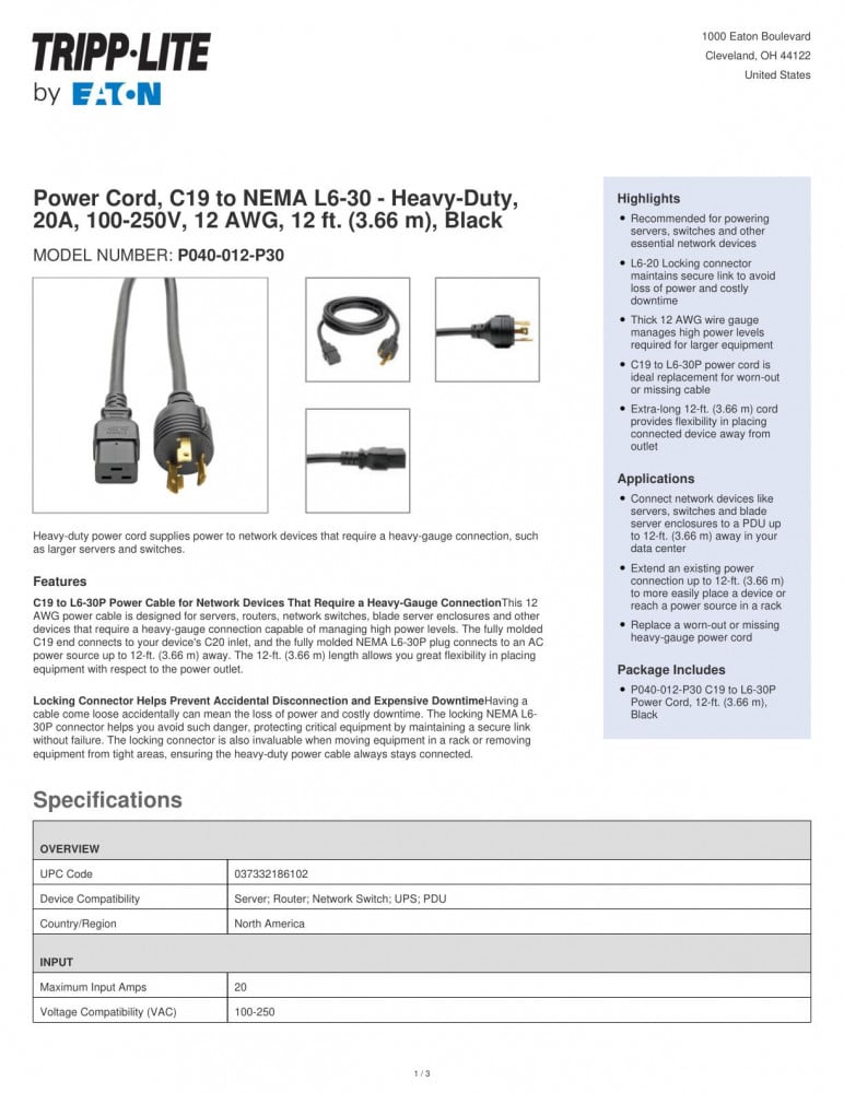 P040-012-P30 technical document page 1