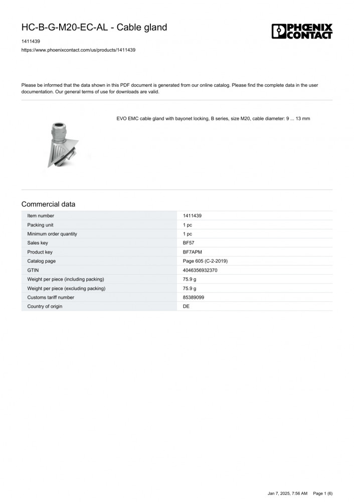 Phoenix Contact 1411439 technical document page 1