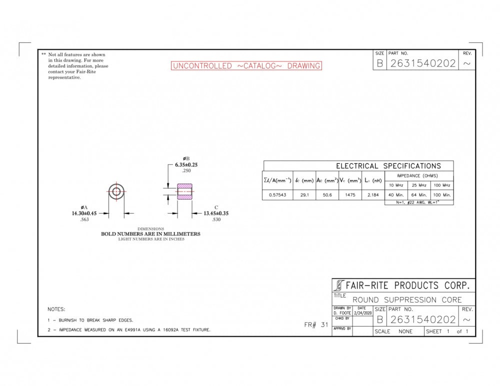 Fair-Rite 2631540202 technical document preview