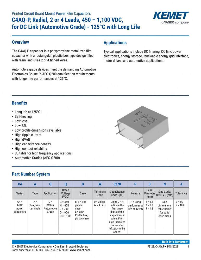 KEMET C4AQ-P datasheet page 1