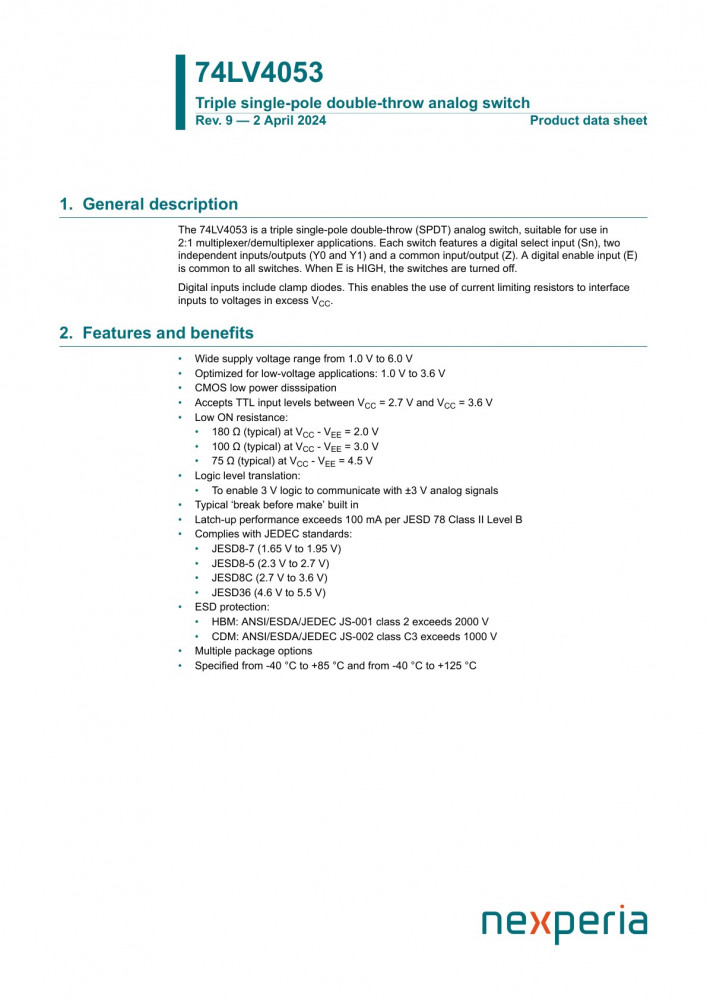 74LV4053 datasheet page 1