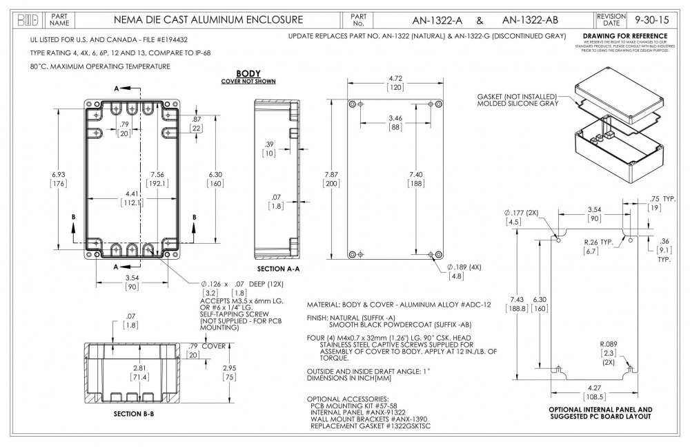 AN-1322-AB product drawing and enclosure reference material