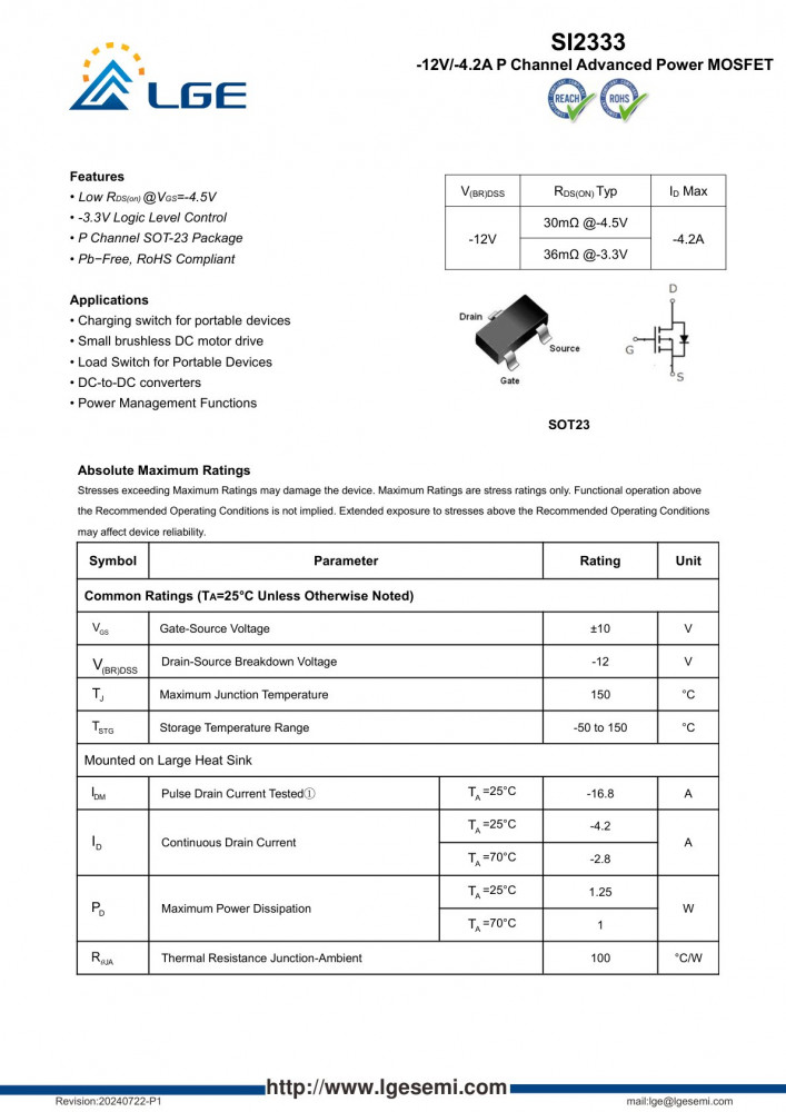 SI2333 datasheet page 1