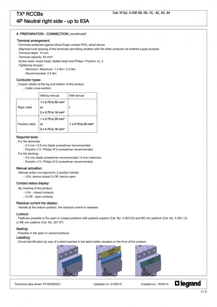 Legrand TX³ RCCB technical document, page 2