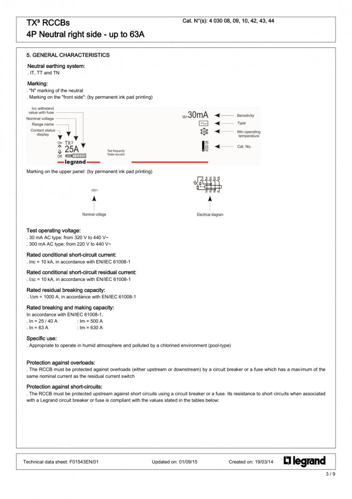 Legrand TX³ RCCB technical document, page 3