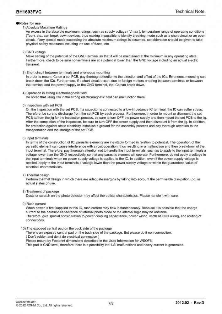BH1603FVC datasheet page 7
