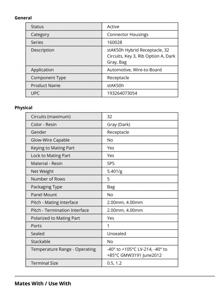 Product document image 2 for MOLEX 1600280013