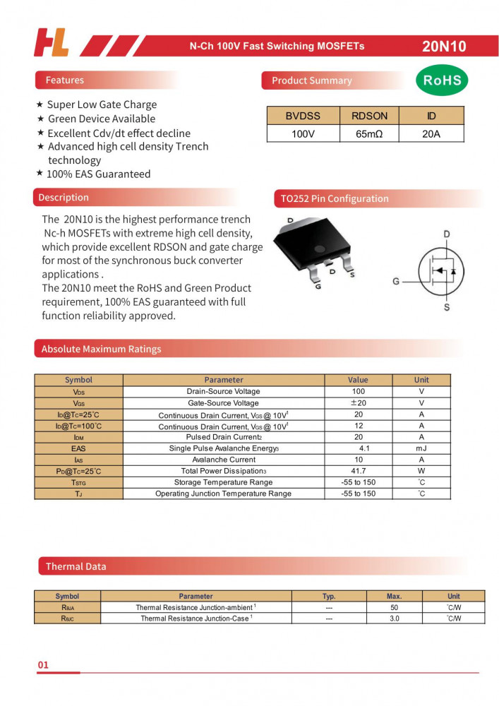 HL 20N10 datasheet page 1