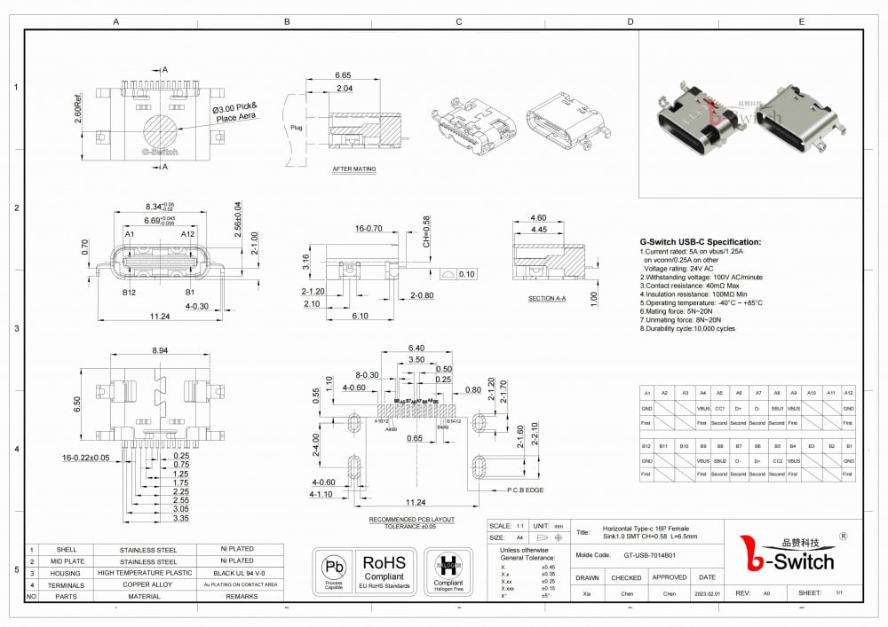 GT-USB-7014B01 technical drawing