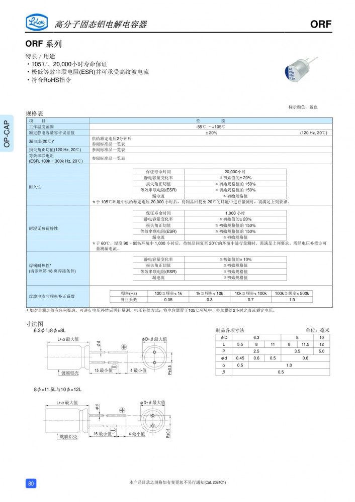Lelon ORF series technical specification page