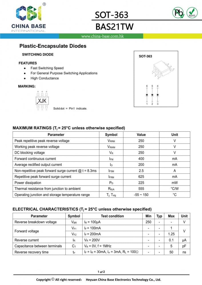 BAS21TW datasheet page 1