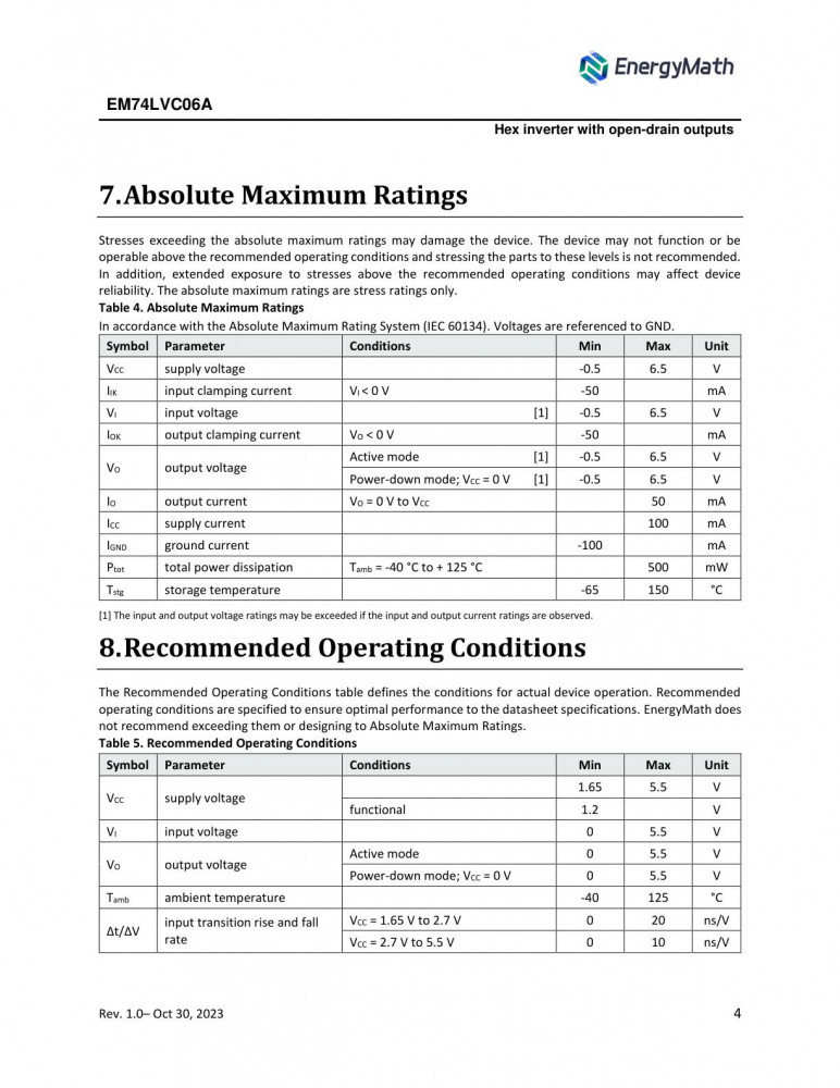 EM74LVC06AD datasheet page 4