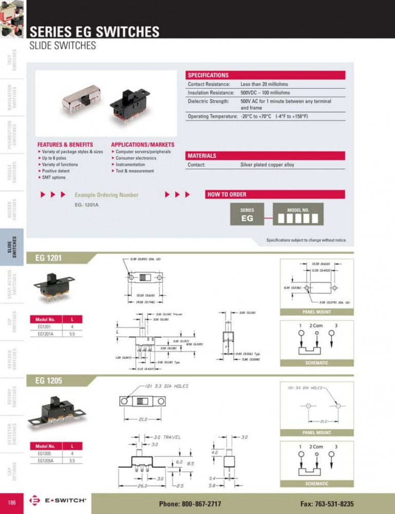 E-Switch EG-series technical document page 1