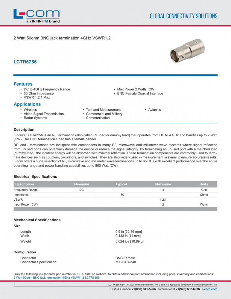 LCTR6256 product document page 1