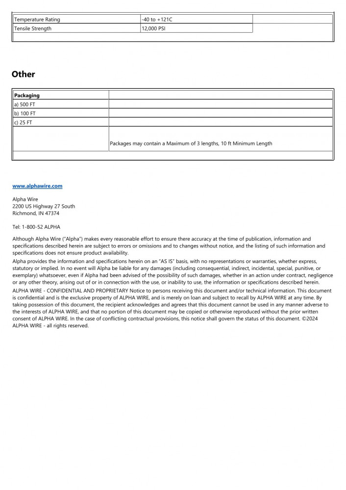 Alpha Wire SW21 technical document page 2