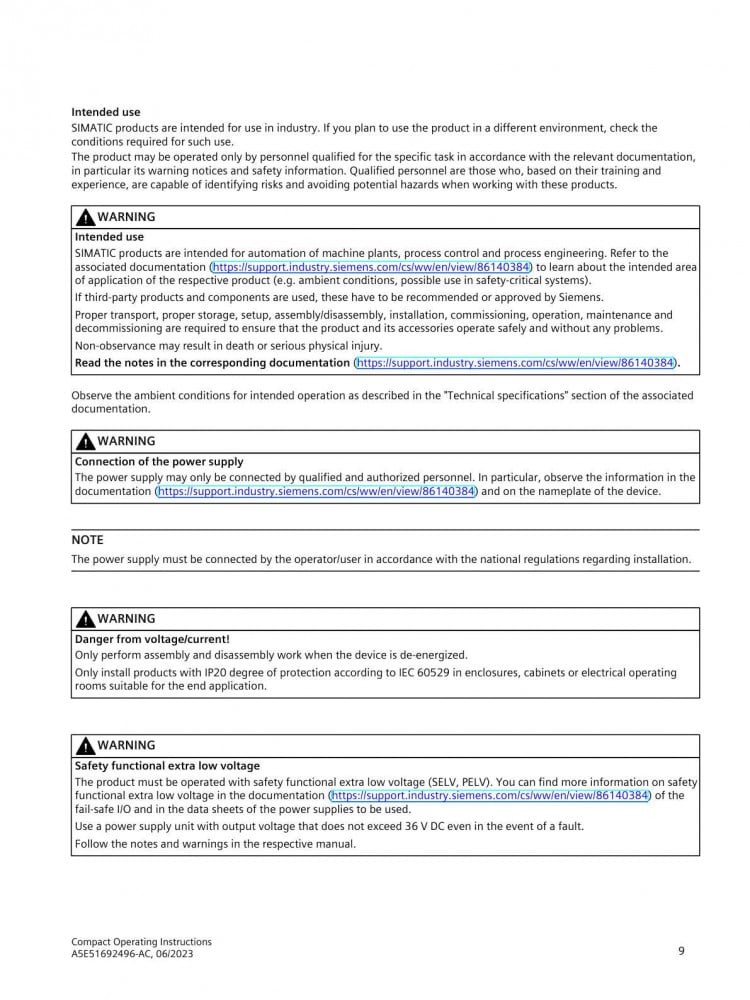 SIMATIC compact operating instructions page 9