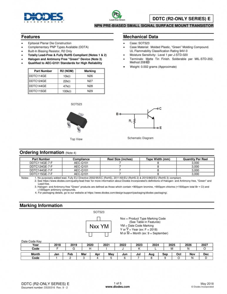 DDTC144GE-7-F datasheet page 1