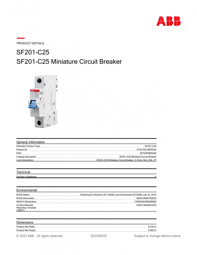 SF201-C25 technical document page 1