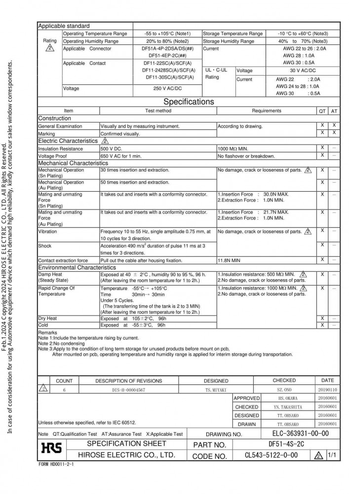 HRS DF51-4S-2C specification sheet preview
