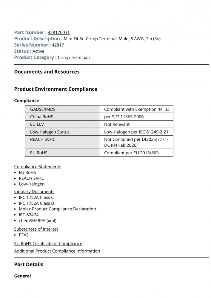 Technical document page 1 for product 428170031