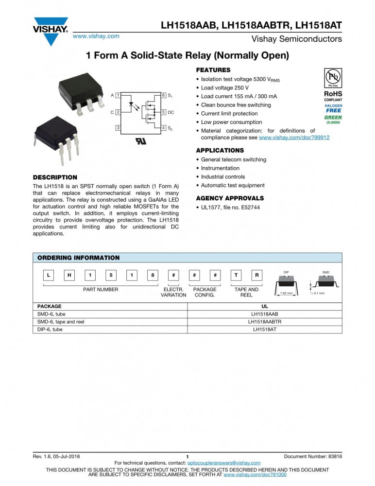 LH1518AAB datasheet page 1