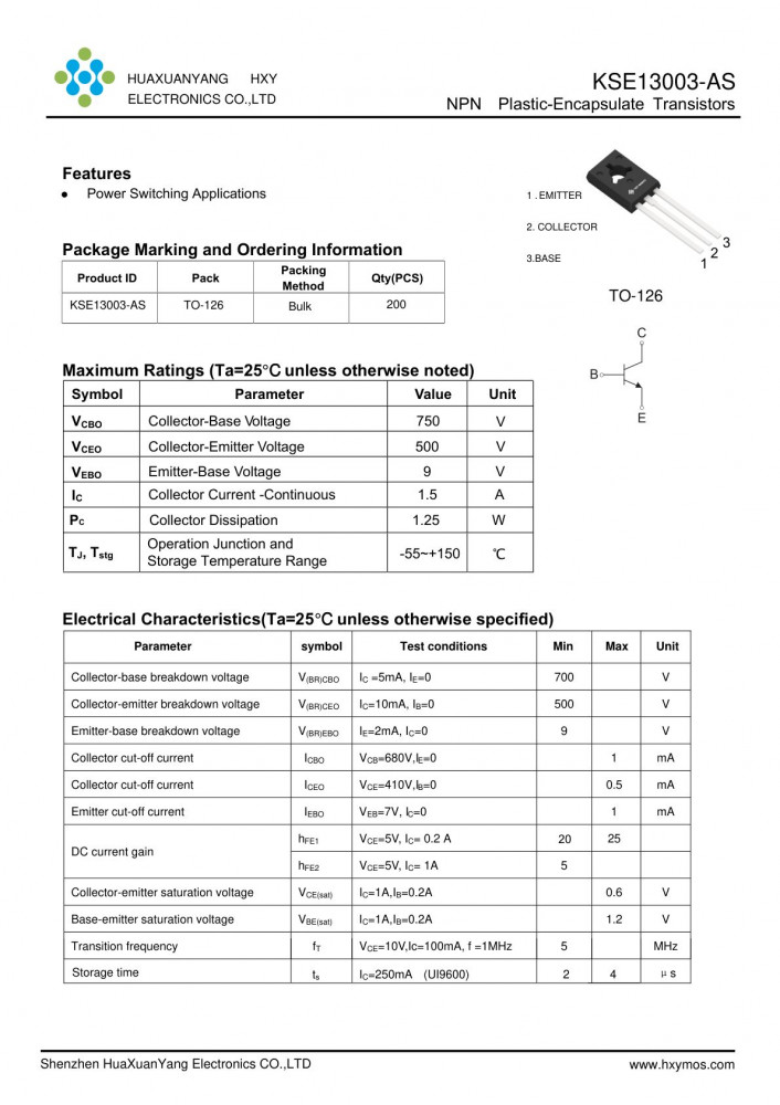 KSE13003-AS-HXY datasheet page 1
