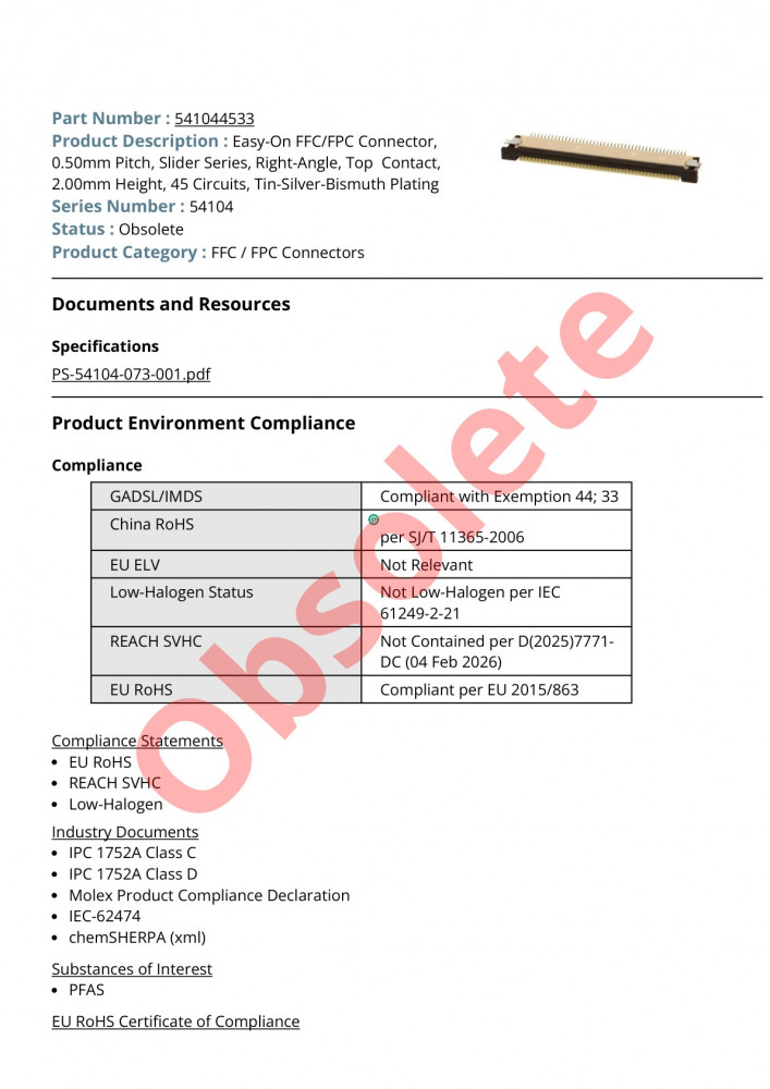 MOLEX 541044533 technical document image, page 1