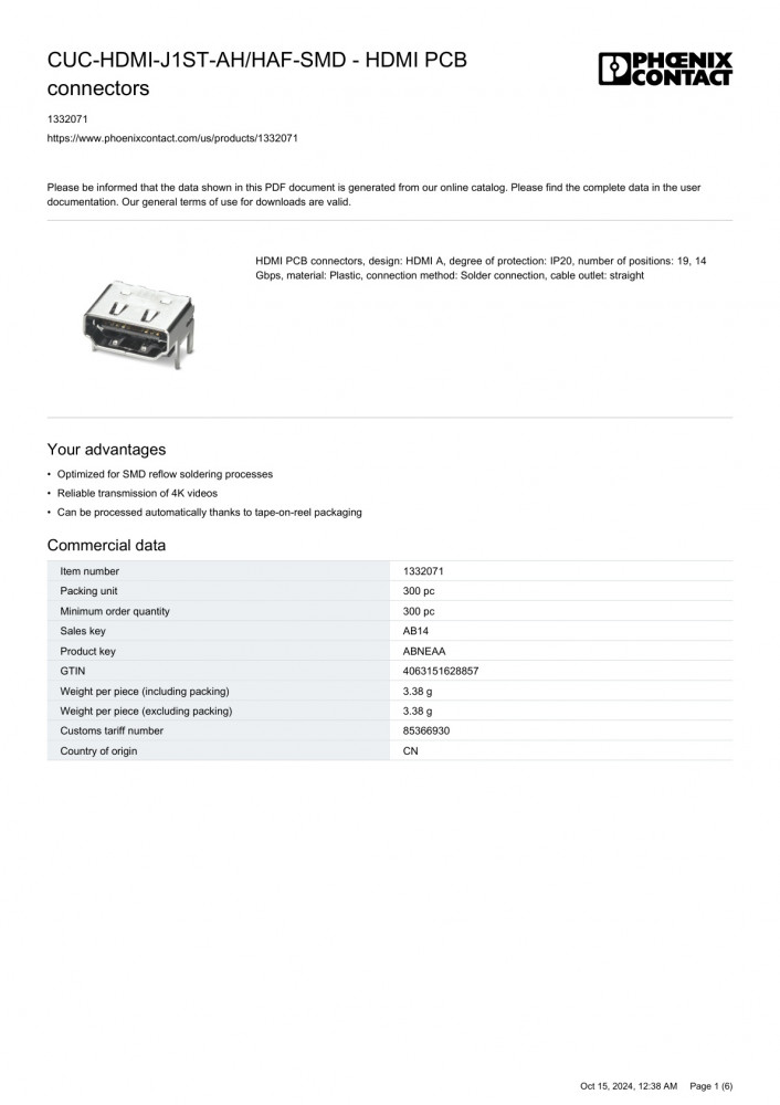 Phoenix Contact 1332071 technical document page 1