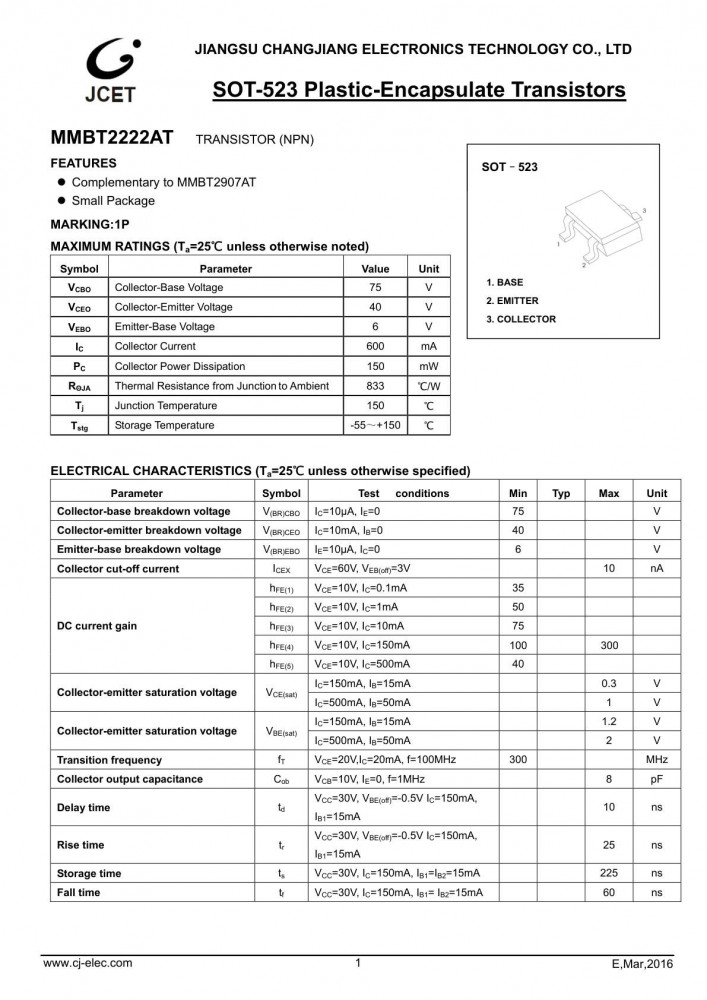 MMBT2222AT datasheet page 1