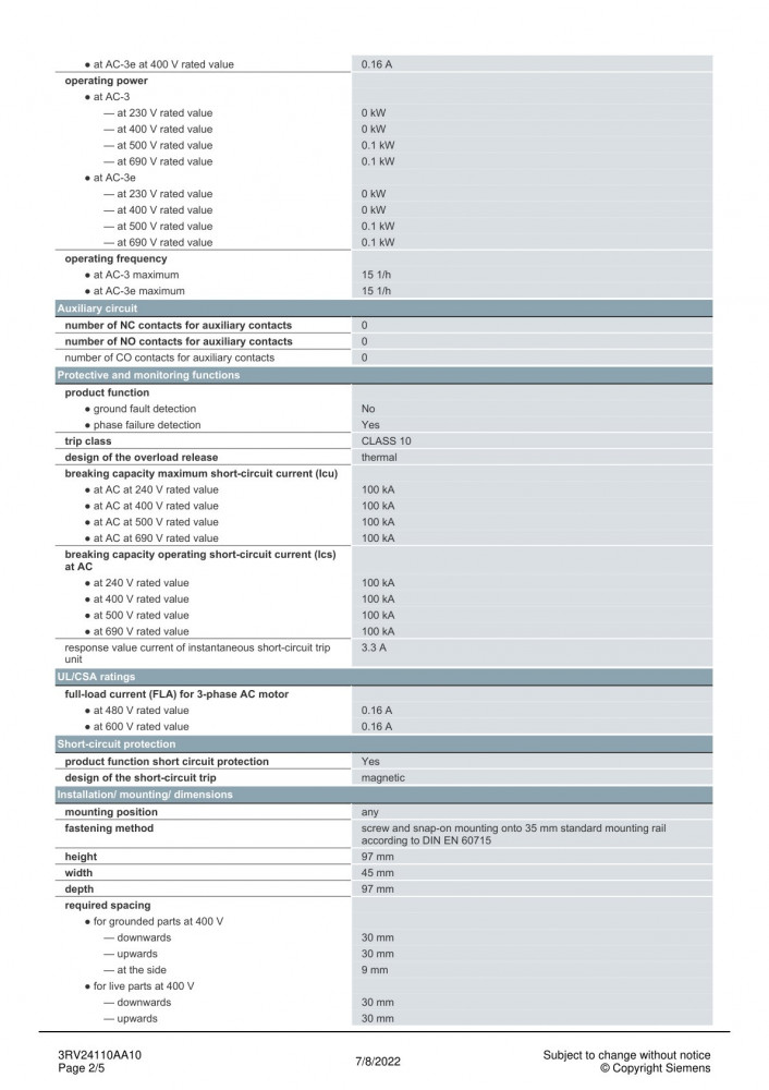 3RV24110AA10 datasheet page 2