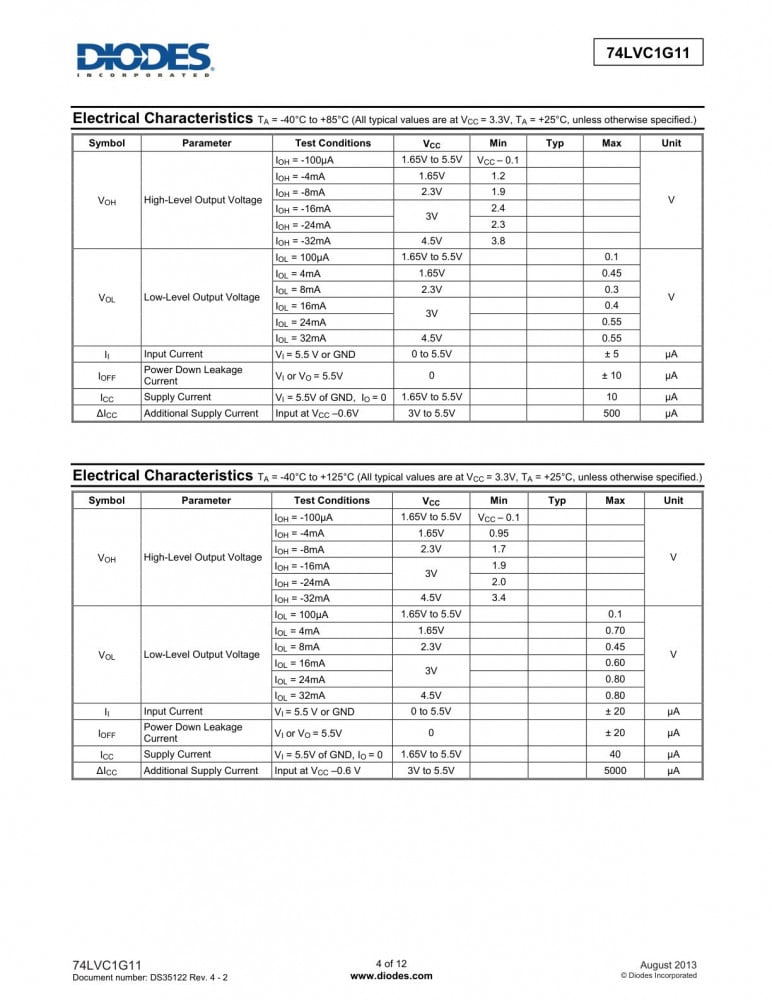 74LVC1G11DW-7 datasheet page 4