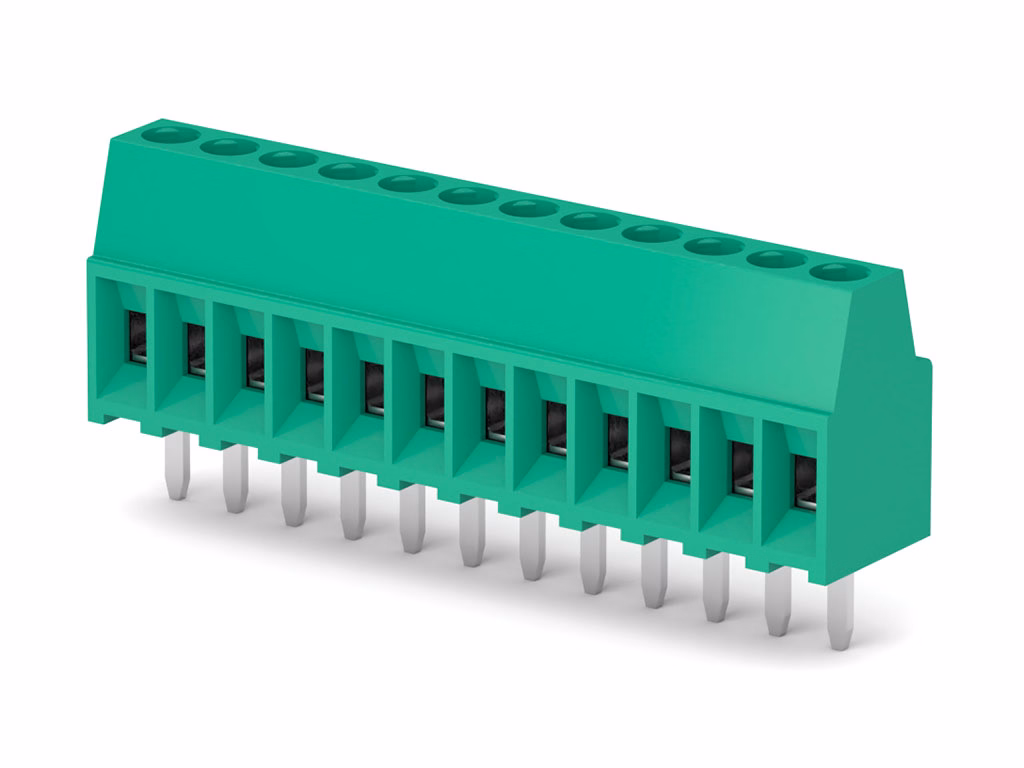 2.54mm Pitch Beau Eurostyle Fixed Mount PCB Terminal Block, Green, 12 Circuits for sale
